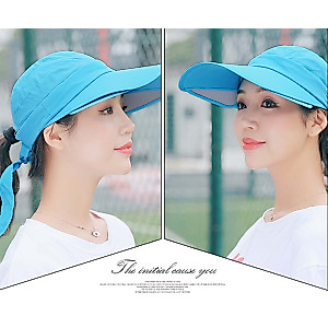 YEKEYI Sun Hats Wide Brim Beach Fishing Hat Baseball Cap UPF 50+ Anti UV with Retractable Visor Unisex Blue