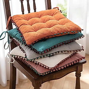 Wadser Cozy Seat Cushion Bohemian Chair Pad with Ties Gradient Pom Pom Dining Seat Pad for Kitchen Dining Room Office Cars Balcony Patio Furniture Blue 16x16