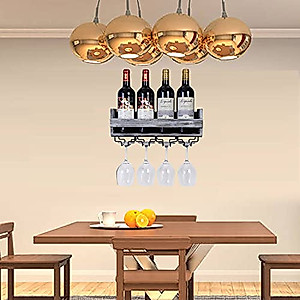 Satauko Wooden Wine Rack for 4 Long Stem Glass Storage, Wall Mounted Wine Bottle Holder for Living Room Display, Rustic Floating Wine Shelf Organizer for Home Kitchen Décor.(Gray)