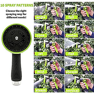 ALMA Garden Hose Nozzle Sprayer with THUMB CONTROL ON OFF VALVE - 10 Spray Pattern Garden Hose Sprayer Nozzle - Perfect Water Hose Nozzle for Outdoor - Hose Head Attachment Gun Handle Nozzles