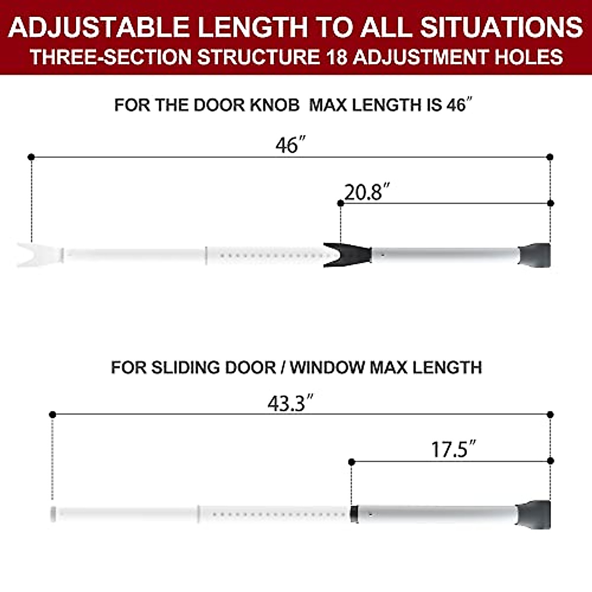 AceMining Upgraded Door Security Bar & Sliding Patio Door Security Bar, Heavy Duty Security Door Stoppers Adjustable Door Jammer Security Bar for Home, Apartment, Travel (1 Pack,White)
