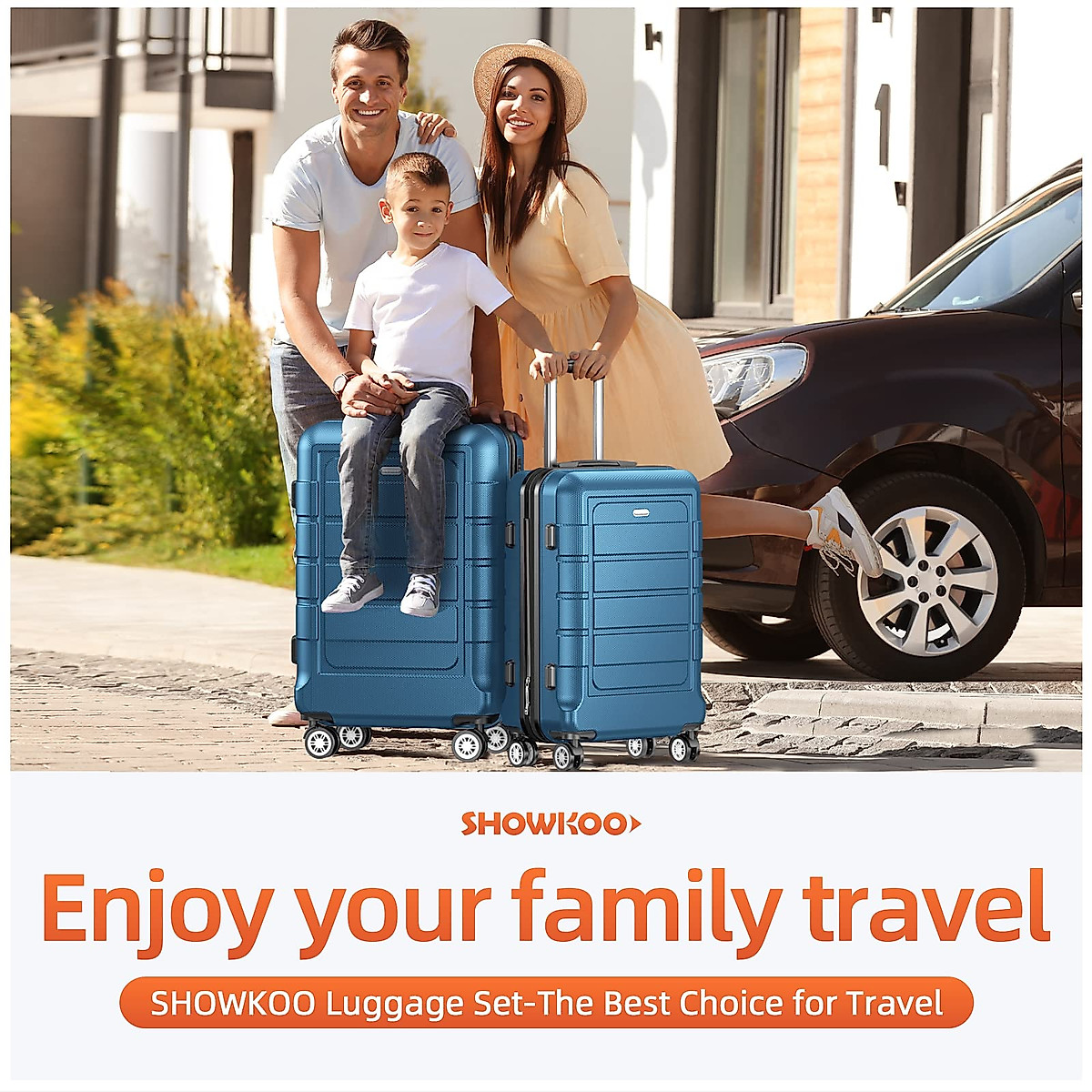 SHOWKOO Luggage Sets Expandable PC+ABS Durable Suitcase Sets Double Wheels TSA Lock 4 Piece Luggage Set Navy