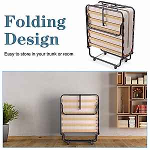 GOFLAME Rollaway Beds with Memory Foam Mattress, Folding Bed Cot Size for Adults, Portable Guest Beds with Sturdy Metal Frame for Spare Bedroom & Office