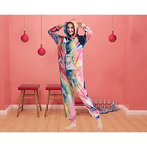 Lifeye Adult Jumpsuit Pajamas Hoodie Homewear Romper Sleepwear Tie Dye Costume for Women Men
