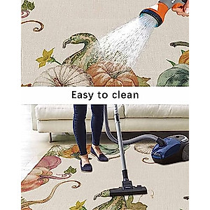 Fall Pumpkin Outdoor Rug for Patio/Deck/Porch, Non-Slip Area Rug 5 x 8 Ft, Thanksgiving Autumn Maple Leaf Colorful Pumpkin Indoor Outdoor Rugs Washable Area Rugs, Reversible Camping Rug Carpet Runner