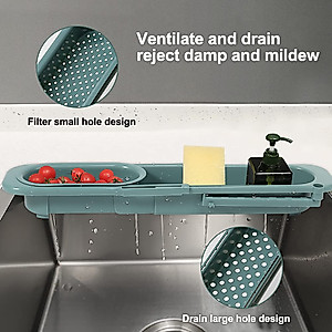 Telescopic Sponge Holder for Kitchen Sink Organizer Telescopic Sink Storage Rack Holder Telescopic Sink Shelf Kitchen Kitchen Sink Drain Basket Telescoping Sink Caddy Adjustable for Home(Green)