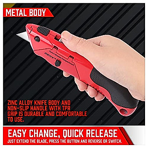 Heavy Duty Box Cutter - Retractable Utility Knife with Spare Blades, Ergonomic Design, Built-In Storage, Safe Lock System, Ideal for Cardboard, Paper, Thin Plastic Cutting - Razor Knife Boxcutter