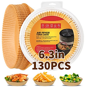 Air Fryer Disposable Paper Liner - 130PCS 6.3" Round Parchment Paper Fryer Liners Non-Stick Food Grade Baking Paper for 2-5 QT Air Fryer Baking Microwave (6.3 In-130pcs)