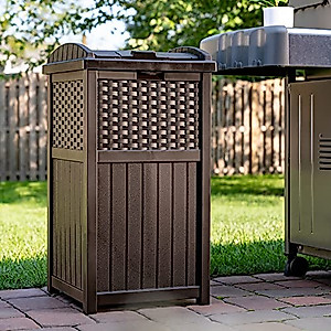 Suncast 33 Gallon Hideaway Can Resin Outdoor Trash with Lid Use in Backyard, Deck, or Patio, 33-Gallon, Brown