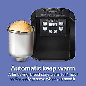 Hamilton Beach Bread Maker Machine, Digital, Programmable, 12 Settings + Gluten Free, Dishwasher Safe Pan + Kneading Paddle, 2 lb Capacity, Black (29982)