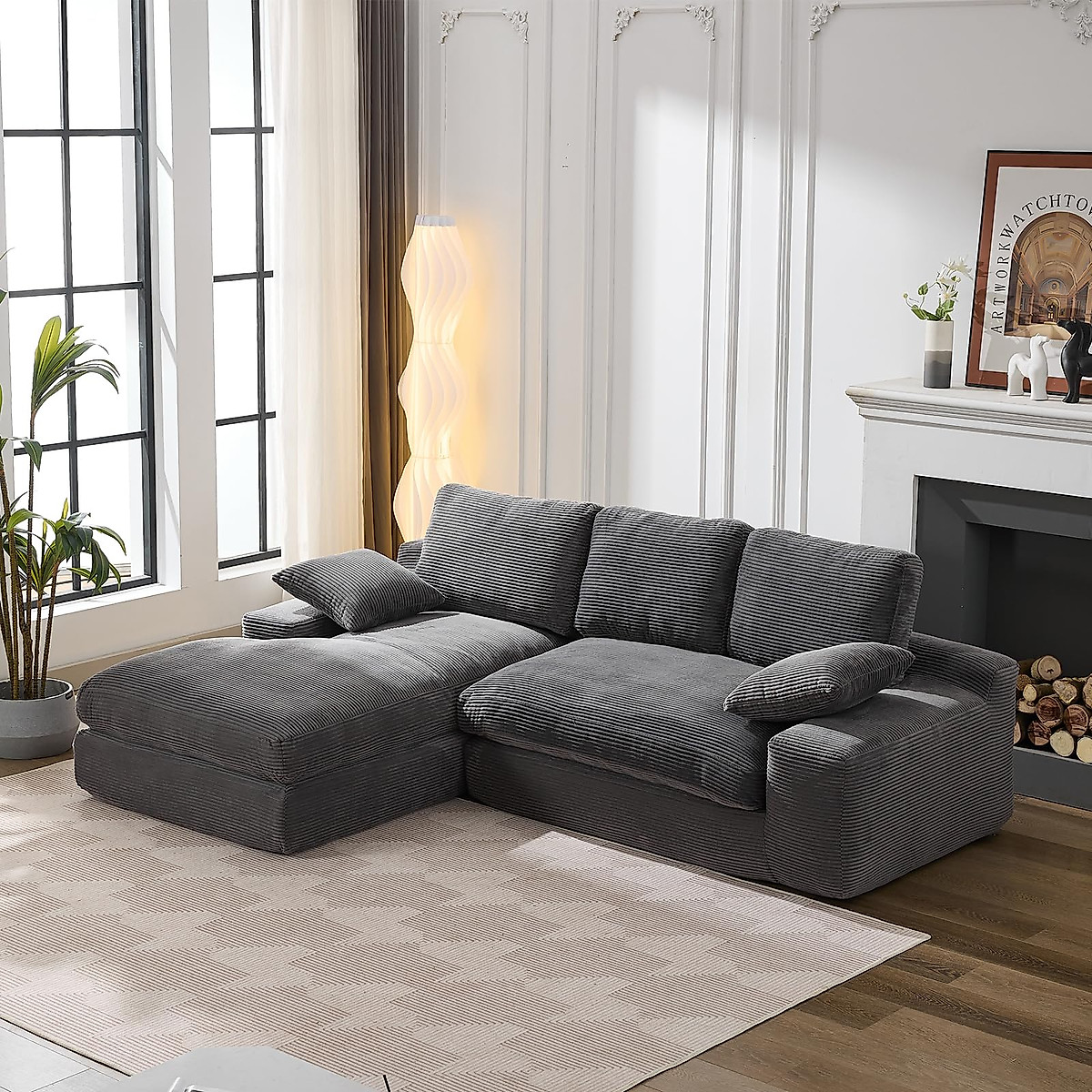 L Shaped Sectional Sofa, Modular Upholstered Couch Set, Deep Seat Cloud Couch with Chaise, Free Combination for Living Room, No Assembly Required (Grey)