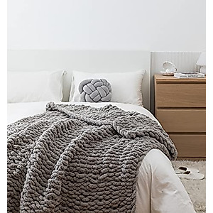 Chunky Knit Blanket Soft Chenille Yarn Knitted Throw Blanket 50"X60" Handmade Cable Warm Thick Giant Blanket for Couch Bed Trips (Light Grey, Throw 50"X60")