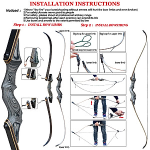 D&Q 60'' Archery Bow and Arrow Set for Adults, Hunting Bow, Recurve Bows for Adults Right Hand, Black Hunter Longbow Bow and Arrow Adult Beginner, Archery Set with 12pcs Fiberglass Arrows (50lbs)
