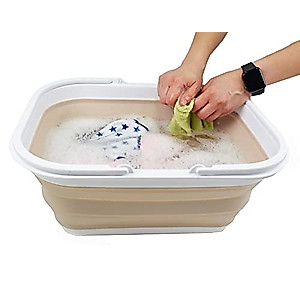 SAMMART 15L (4 Gallons) Collapsible Basket with Handle - Portable Outdoor Picnic Basket/Crater - Foldable Shopping Bag - Space Saving Storage Container (White/Latte (Set of 2))