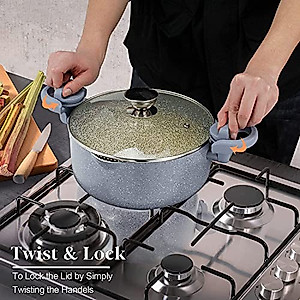 ROSSETTO Multipurpose Pasta Pot with Strainer Lid, 5 Quart Aluminum Stock Pot Spaghetti Pot, Ceramic Coating, PFOA free, Tempered Glass Lid and Twist-Lock Handle Dishwasher Safe, Blue