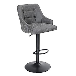HERA'S PALACE 360 Swivel Bar Stools, Modern Barstool PU Leather Adjustable Counter Height Swivel Stool with Armrest and Backrest for Cafe, Kitchen, (Grey)