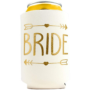 11pc Set. Bride Tribe and Bride Drink Coolers for Bachelorette Party, Bridal Shower and Wedding. 4mm Thick Bottle Sleeves, Can Coolies, Beverage Insulators (11pc Set, Black & Gold)