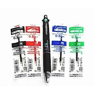 Uni-ball Jetstream 4&1 4 Color 0.5 Mm Ballpoint Multi Pen(msxe510005.24)+ 0.5 Mm Pencil(black Body) & 4colors Ink Pens Refills Value Set
