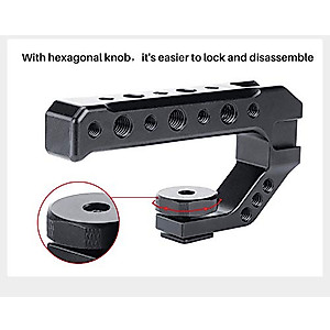 R005 Camera Top Handle Camera Top Cheese Handle Grip Universal Video Stabilizing Rig W 3 Cold Shoe Adapters to Mount Microphone, LED Light, Monitor, Easy Low Angle Shoots Metal
