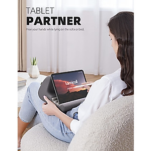 Lamicall Tablet Stand, Tablet Pillow Holder - Soft Pad for Bed, Lap Tablet Dock with Stylus Mount & Pocket, for iPad Pro 12.9, Air, Mini, Kindle, Galaxy Tab and 4-13" Tablet, Dark Grey