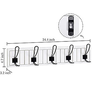 MyGift Farmhouse Wall Mounted White Wood and 5 Black Metal Wire Loop Dual Hooks Coat Rack, Decorative Hangers for Entryway Hats, Bathroom Towels, Closet Clothes