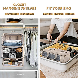 Surblue Hanging Shelves Travel Compression Packing Cube for Carry-on Luggage Suitcase Collapsible Transformable Garment Closet Organizers Large Capacity, Beige, XXL