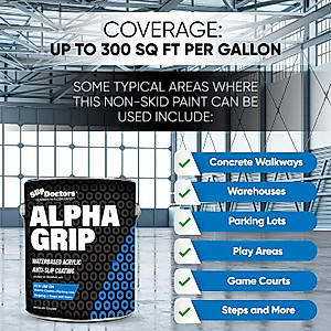 Alpha Grip Non-Slip Paint for Concrete & Asphalt – Non-Skid Coating Ideal for Striping Parking Lots, Playgrounds & Pavements (White, 1 Gallon)