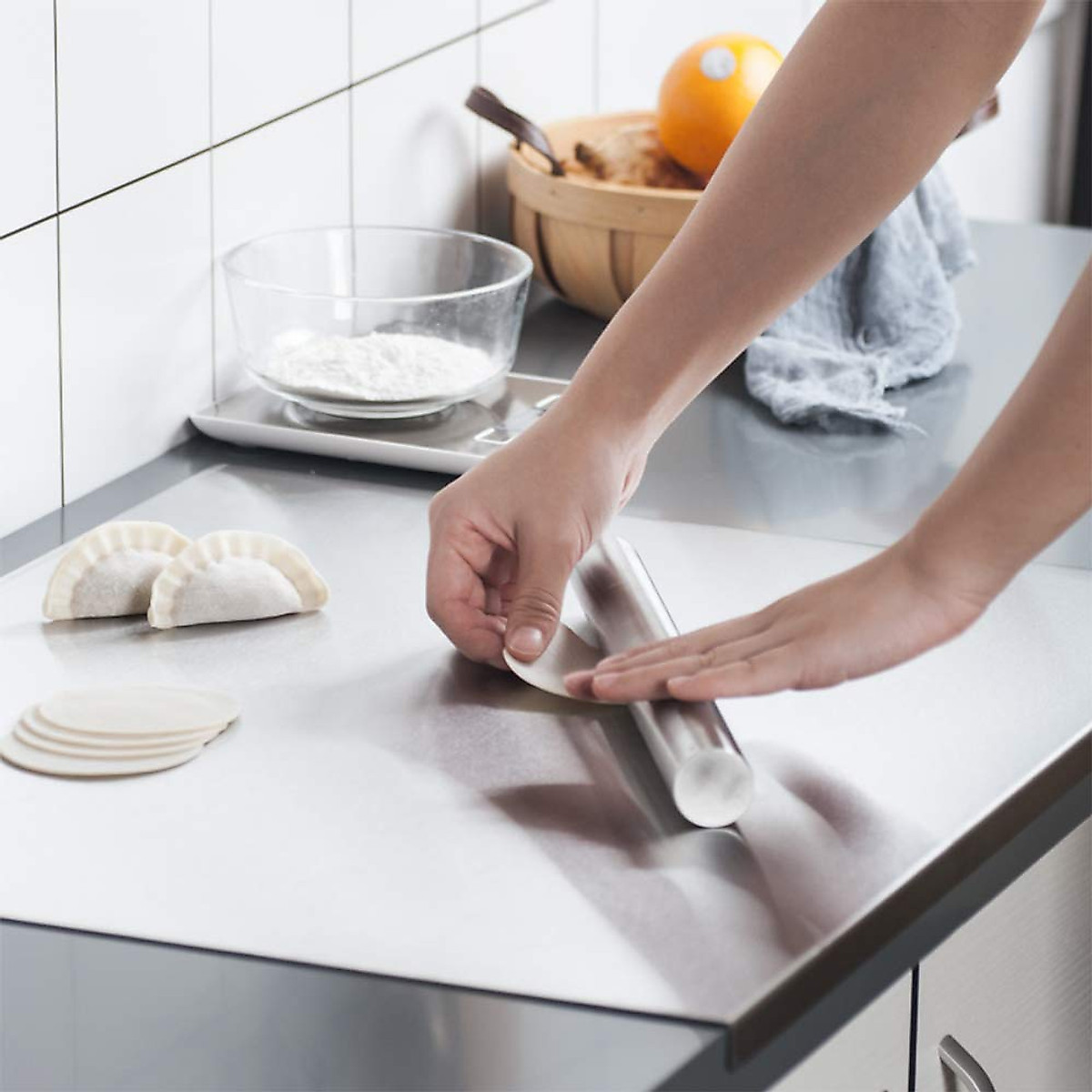 LandHope Large Cutting Board 304 Stainless Steel Cutting Board Metal Baking Mat Non Stick Thick Board Cutting Fruit Vegetable Meat Kneading Rolling Bread Pizza Biscuits Dough Sturdy Kitchen