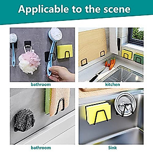 Hesento 2Pcs Sponge Holder for Kitchen Sink, Strong Load Bearing Small Sponge Holder, SUS304 Stainless Steel Adhesive Caddy Dish Sponge Holder - Waterproof Quick Drying(Black)