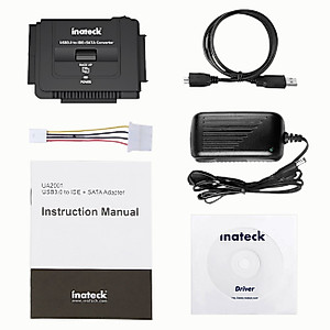Inateck USB 3.0 to IDE/SATA External Hard Drive Reader Fit for 2.5/3.5 HDD/SSD Hard Drive Disk, IDE to USB Adapter with 12V/2A Power Supply and USB 3.0 Cable, UA2001