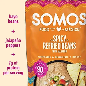 SOMOS Spicy Refried Beans - Gluten Free, Non-GMO, Vegan & Microwavable Meals Ready to Eat - Delicious, Healthy & Convenient - Perfect for Tacos, Tostadas & More | 10 oz (Pack of 6)