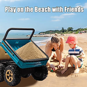 POSTACK 24V 4WD Ride on Dump Truck, 6 Wheels Ride On Car with Remote Control, Side by Side 2 Seater Power 6 Wheels for Big Kids, Ride on Tractor for Toddler with Music, Bluetooth, Blue