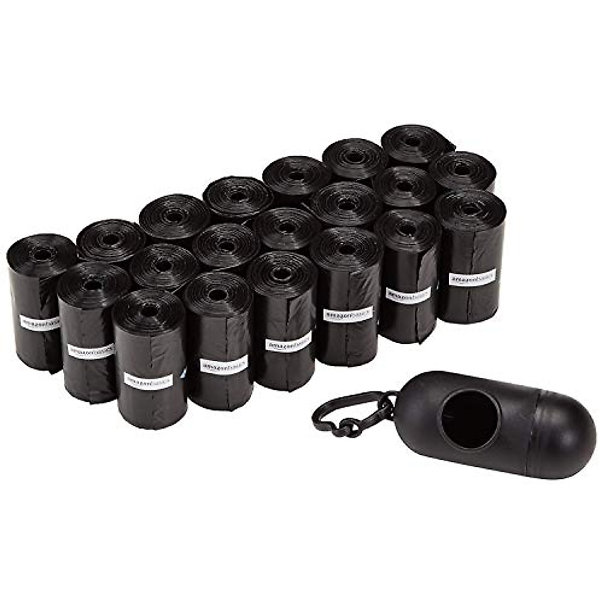 Amazon Basics Unscented Standard Dog Poop Bags with Dispenser and Leash Clip, 13 x 9 Inches, Black - 20 Rolls (300 Bags)