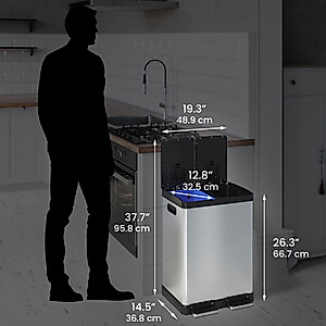 iTouchless SoftStep 16 Gal Step Trash Can & Recycle Bin with Double Odor Control Systems, Stainless Steel, 2 x 8 Gallon (30L) Removable Color-Coded Buckets, Soft Close and Airtight Seal