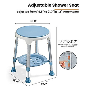 Realunisence Shower Chair for Inside Shower Swivel Shower Stools 300lb Adjustable Bathtub Chair Tool-Free Assembly Tub Seat Bench with Storage Tray for Seniors Elderly Handicap Disabled Blue