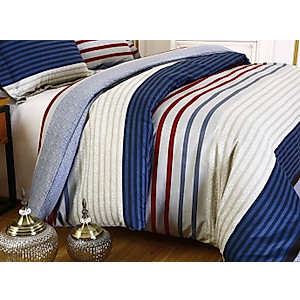 DelbouTree Striped Duvet Cover Set,Printed Pattern Comforter Cover,Microfiber Quilt Cover,Zipper Closure,Corner Ties,Queen