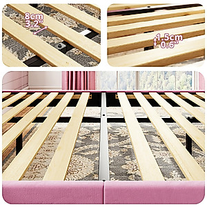 LIKIMIO Queen Size LED Bed Frame, Camas Queen with 58" Tall Tufted Headboard, Sturdy and Noiseless, No Box Spring Required, Pink