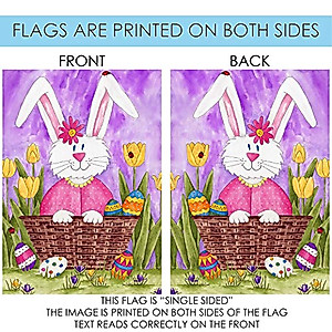Toland Home Garden 1112307 Long Eared Bunny Easter Flag 12x18 Inch Double Sided Easter Garden Flag for Outdoor House Eggs Flag Yard Decoration