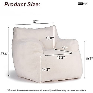 Recaceik Bean Bag Chairs, Tufted Soft Stuffed with Filler, Fluffy and Lazy Sofa, Imperial Lounger Giant Chair for Bedroom, Living Room, White