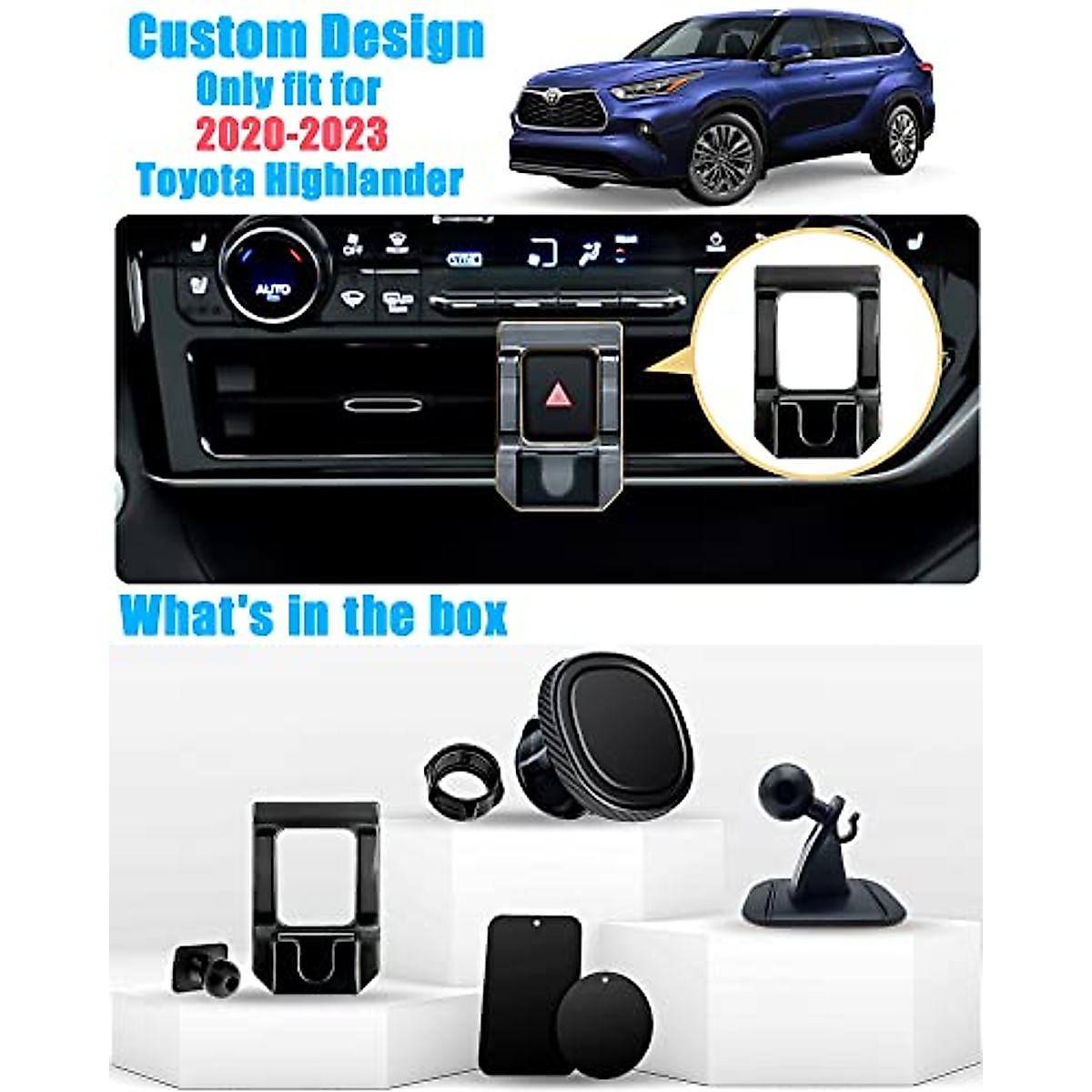 Mengfly Car Phone Holder, Air Vent Magnetic Navigation Mount, for Toyota Highlander/Hybird 2020 2021 2022 2023, Magnet Custom Cradles Stand for iPhone Samsung HTC and All Smartphone