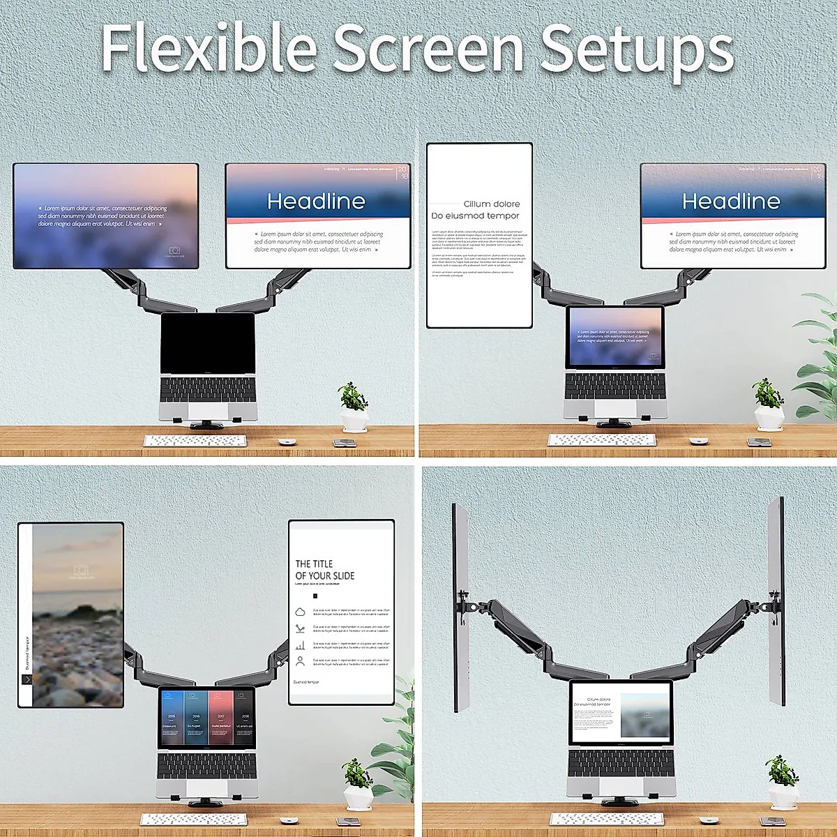 MOUNTUP Dual Monitor and Laptop Mount, Gas Spring Monitor Stand for 2 Max 27" Computer Screens, Laptop Tray Fits 10-17inch Notebook, Holds 4.4-17.6lbs Per Arm, 3-in-1 Adjustable Monitor Desk Mount