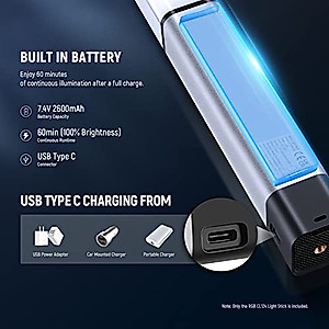 NEEWER CL124 RGB Handheld LED Light Stick Video Light Wand with APP Control & Metal Barndoor, 360°Full Color 16W 2500K-10000K CRI97+ Photography Tube Lighting with 17 Preset Scenes 2600mAh Battery