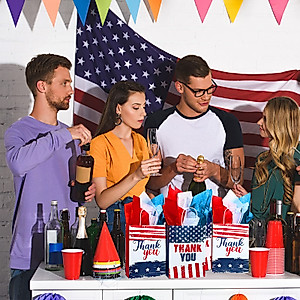 Pajean 16 Pieces Patriotic Thank You Gift Bags with 18 Red White Blue Tissue Paper American Flag Party Favor USA Treat Goodie Handle for Veterans Day Memorial Independence
