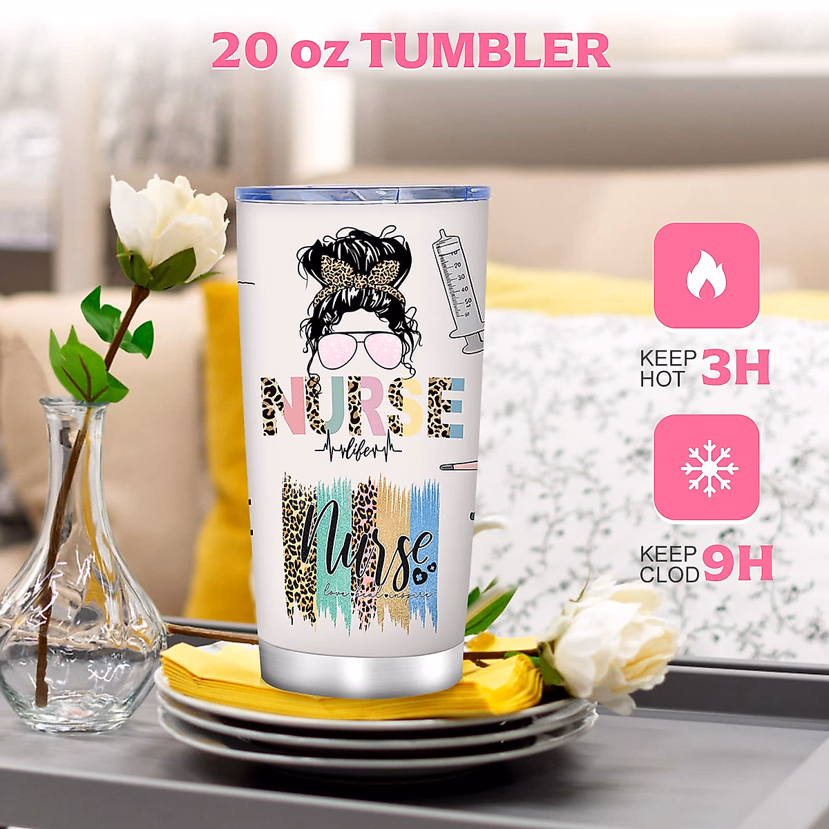 AYGE Nurse Gifts for Women, Nurses Week Gifts 2024- Thoughtful Nurse Appreciation Gift Set - Includes Stainless Steel Tumbler, Candle, Keyring, Bath Bomb, Badge Holder Reel, and Greeting Card