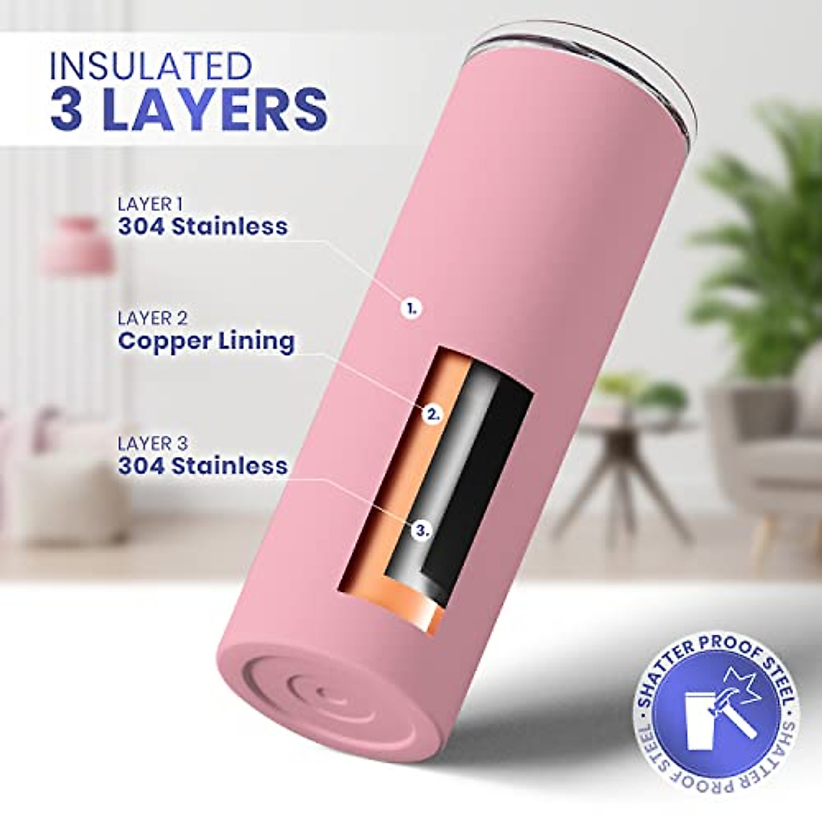 Earth Drinkware SKINNY TUMBLERS (4 pack) - 20oz Stainless Steel Double Wall Insulated Tumblers with Lids and Straws | Skinny Travel Mug, Straw Cleaner INCLUDED | Blanks For Vinyl Projects - Multi #4