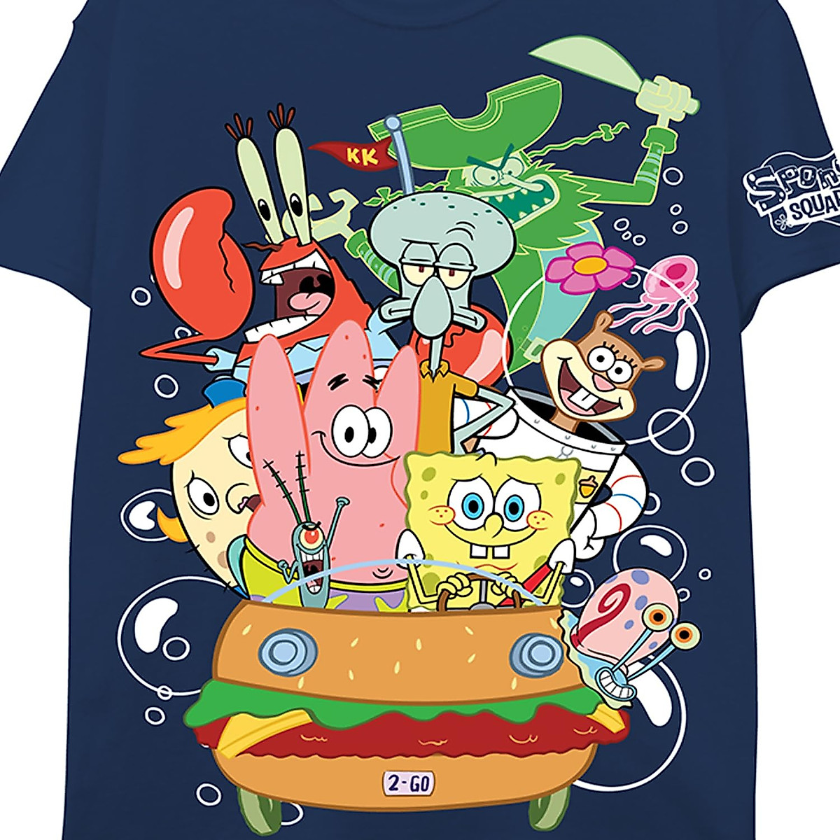 Mens Spongebob Squarepants Classic Shirt - Spongebob, Patrick & Krusty Krab, Plankton and Squidward T-Shirt (Navy, Small)