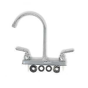 Chromed Surface 8" Two-Handle Tall Stainless Steel Spout Kitchen Faucet 8-Inch Center Hole [1113 PF] ADA Plastic (POM) Body HI Rise SPOUT NO Lead