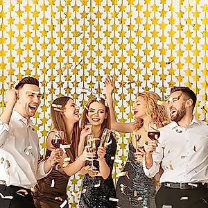 LOLStar 2 Pack Gold Stars Birthday Decorations 3.3X6.6 ft Each Glitter Gold Backdrop Foil Fringe Curtains,Bridal Baby Shower Decorations Perfect for Wedding Anniversary Graduation Party Decorations