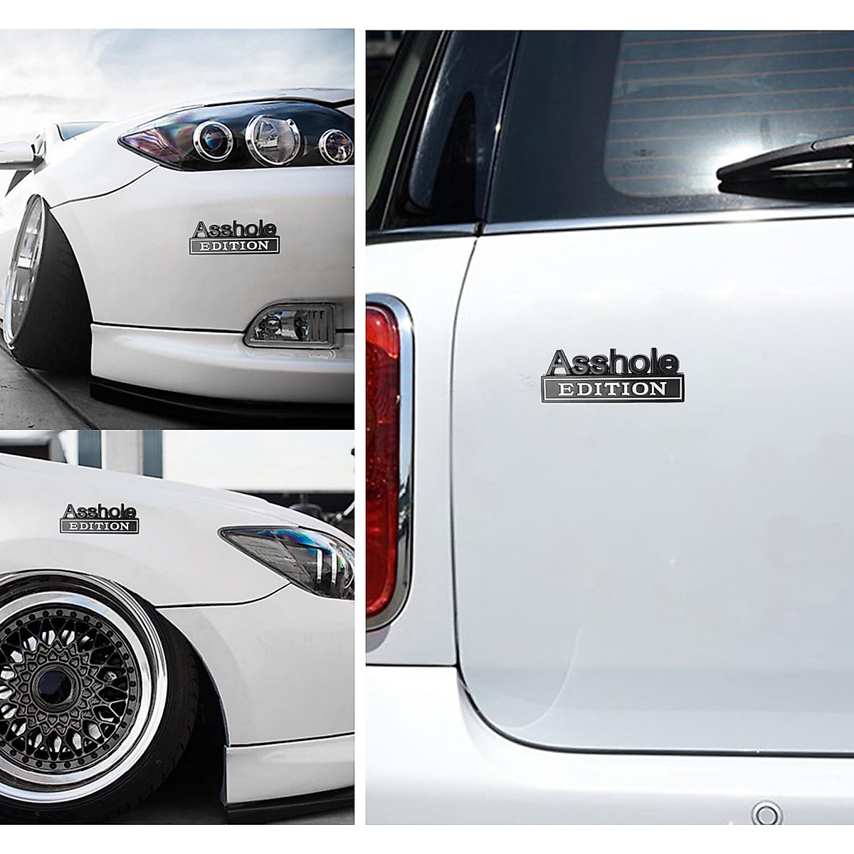 Asshole Edition Custom Car Emblem,3D Heavy Metal Car Badges Car Decals with Strong Car Emblem Adhesive,One of The Best Automotive Exterior Accessories Decoration (Black/White)