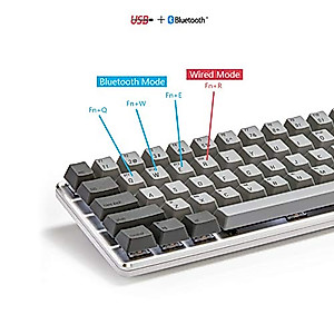 Qisan Mechanical Keyboard Gaming Keyboard Blue Switch Wired/Wireless Bluetooth Keyboard 68-Keys Mini Design(60%) Gateron Switch PBT Keycaps Grey Combo Color for Gaming/Office